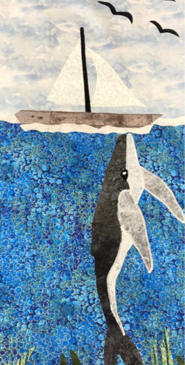 Humpback whale saying Hello and sailboat art wall hanging quilt kit pr ...