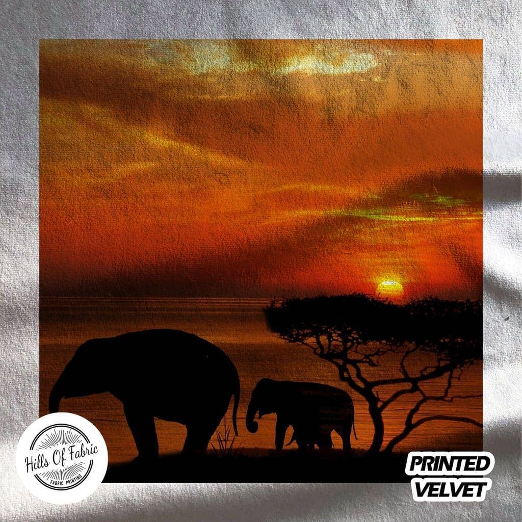 Elephant Sunset Africa Animals Printed Jungle Fabric Panel – Sewsalot ...